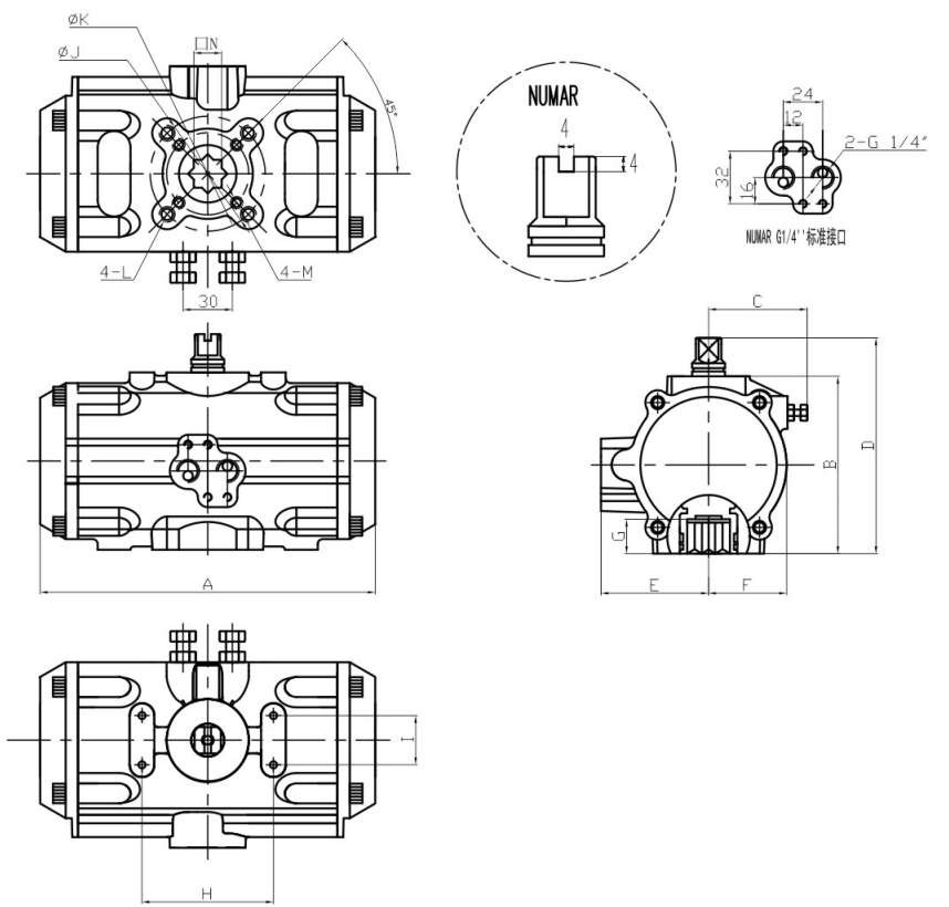 304 Stainless Steel Double Acting Pneumatic Actuator